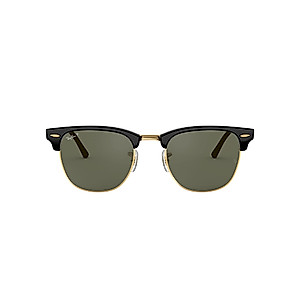 Ray-Ban RB3016F Clubmaster Low Bridge Fit Square Sunglasses, Black/Polarized G-15 Green, 55 mm