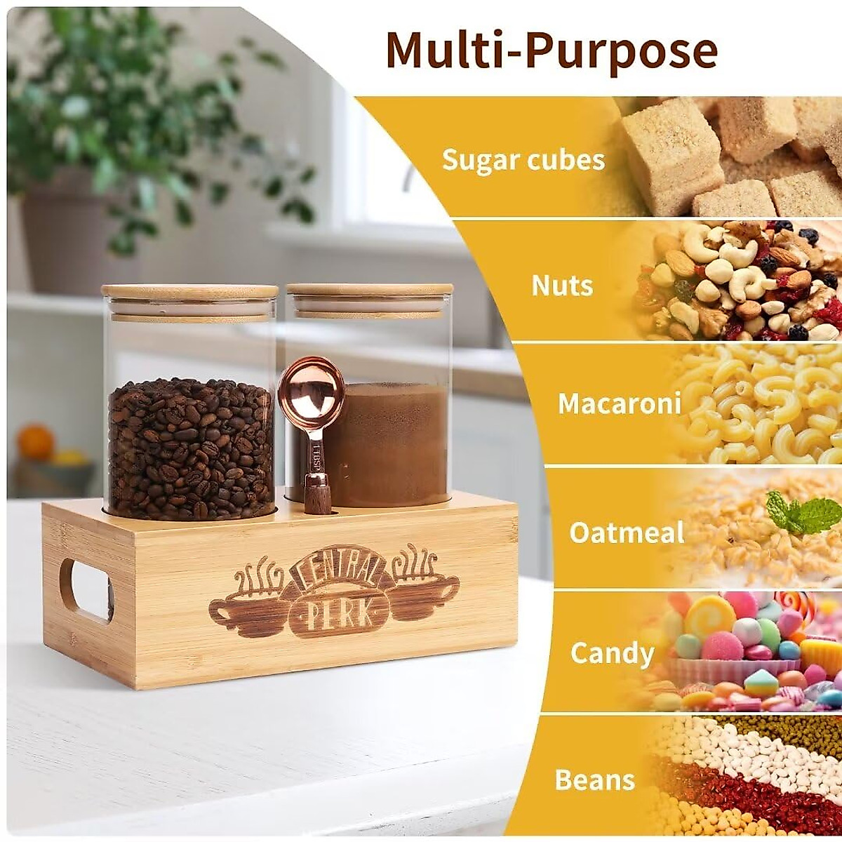 Glass Coffee Containers With Central Perk Shelf, Friends TV Show Coffee Bean Storage Jar Merchandise Gifts, 2pcs 49oz Coffee Grounds Container With Spoon And Funnel, Coffee Canister For Ground Coffee