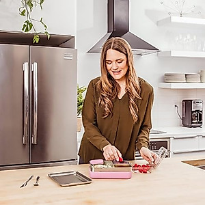 WeeSprout 18/8 Stainless Steel Bento Box (Large) - 3 Compartment Metal Lunch Box, Skid-proof Silicone, for Kids & Adults, Bonus Dip Container, Fits in Lunch & Work Bags, Dishwasher & Freezer Friendly