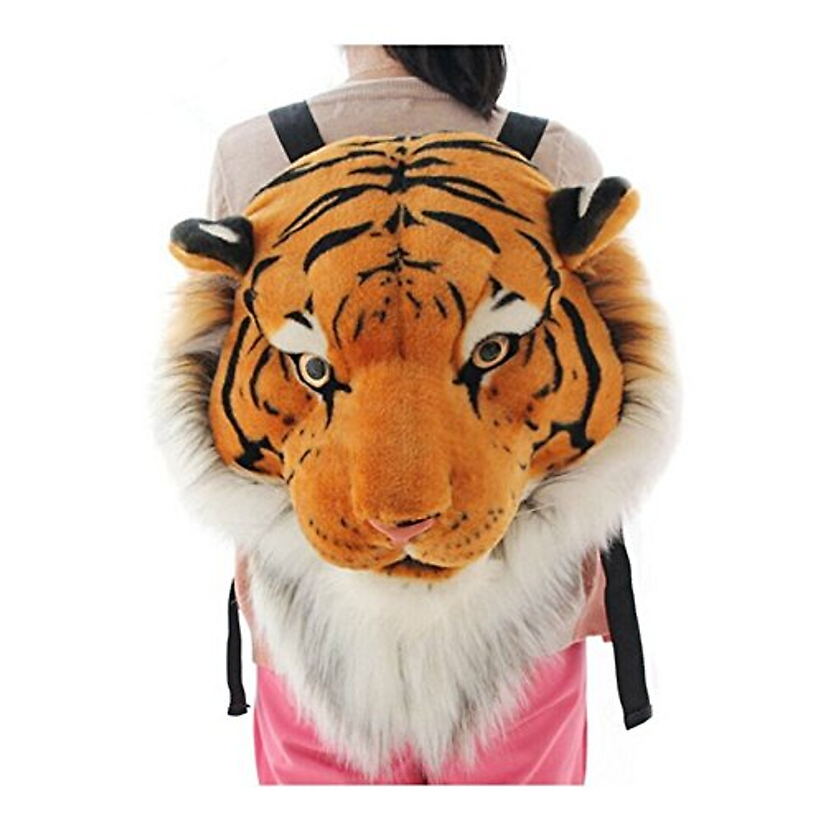 Domineering backpack stuffed tiger head 3D simulation personalised shoulder Bag Animal head shoulders bag (large, tiger yellow)