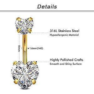 QWALIT Gold Belly Button Ring Belly Rings for Women Belly Button Rings Surgical Steel Clicker Belly Ring Simple Belly Piercing Belly Button Piercing Jewelry