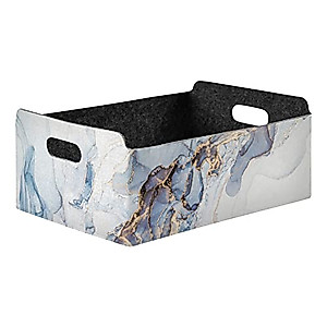 xigua Collapsible Felt Storage Bin, Foldable Storage Box with Handles, Fabric Storage Basket Organizer for Office, Closet, Books, Nursery Toys, Bedroom (Luxury Marble Texture)