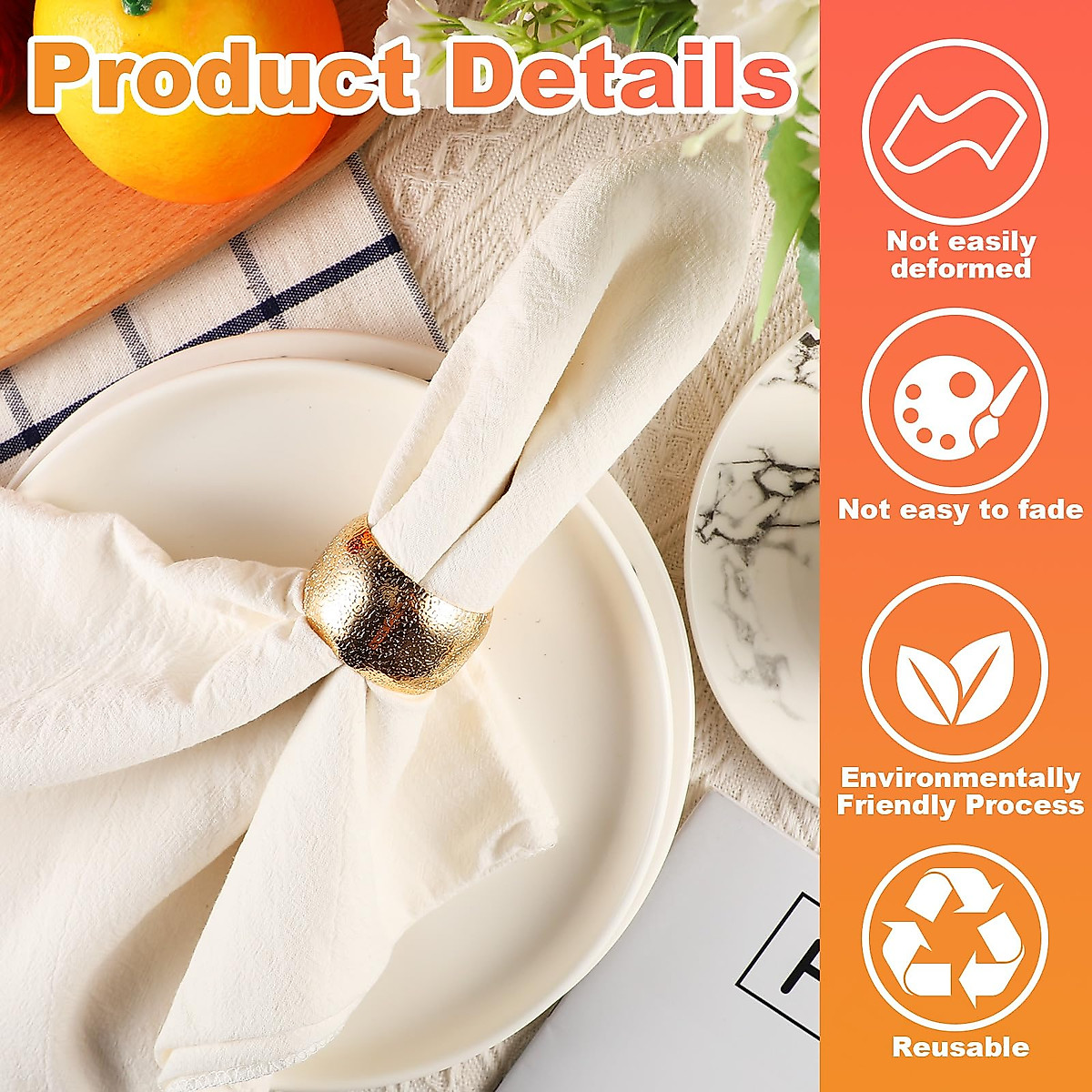 Lallisa Gold Napkin Rings Metal Napkin Ring Holders for Cloth Napkins Table Decorations for Wedding Thanksgiving Christmas Anniversary Birthday Dinners Party of Table Setting(48 Pcs, Classic)