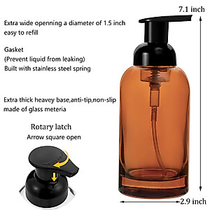 rejomiik 2 Pack Foaming Soap Dispenser Thick Glass Foam Hand Soap Dispenser for Bathroom or Kitchen Sink, 13 oz Pump Bottles for Hand soap, Body Wash, Clear Amber