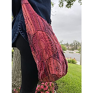 Pink Embroidered Peace and Sunrise Sling Crossbody Purse Boho Handbag Large