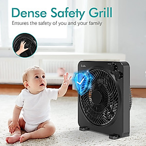 Grelife Table Fan, 14"" Box Fan with 3 Adjustable Speeds, Quiet Running, Fast Cooling Desk Table Fan with 120 Min Timer, Portable Compact Design for Bedroom Home Office Desktop Household, Black