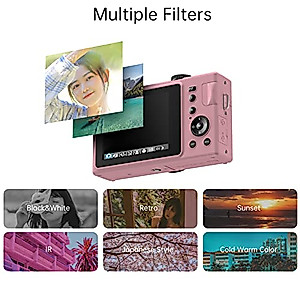 Camnoon 1080P Compact Digital Camera 48MP 3.0 Inch LCD Screen Auto Focus 16x Digital Zoom Anti Shake Smile Capture, Beauty Built-in Flash Battery Selfie Mirror Kids Teen Friends