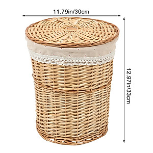 Ciieeo Handwoven Laundry Hamper, Rattan Clothes Laundry Basket with Lid and Liner Wicker Storage Baskets Nursery Basket Bin Sundries Container for Countertop Decor A