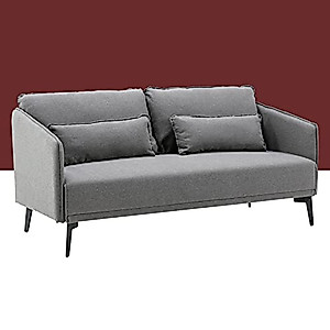 Upholstered Modern Loveseat Sofa Couch, Mini Couch with 2 Pillows and Metal Legs, 58" W Fabric Comfy Couches Furniture for Living Room, Bedroom, Compact Small Space, Apartment, Office (Grey)