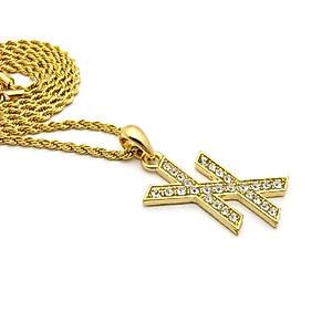 BLINGFACTORY GOLD PT ICED MGK XX PENDANT & 3mm 18" 20" 24" ROPE CHAIN HIP HOP NECKLACE (20" Chain)