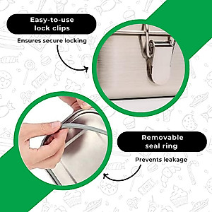 Stainless Steel Bento Lunch Box - Metal Lunch Container for Kids & Adults - Packing Box for Work Lunch - Leakproof Food Lunchbox with Lock Lids - Eco-Friendly Meal Storage Solution - 1400ml