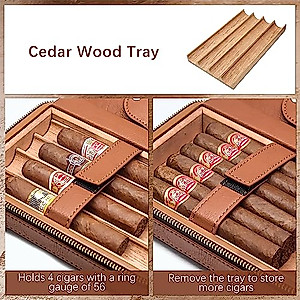 Flauno Cigar Travel Humidor Case, Leather Cigar Case with Cedar Wood Lined, Portable Travel Humidor Box with Cigar Accessories (Cigar Lighter, Cigar Cutter and Cigar Holder)
