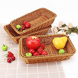 Wicker Bread Basket, Eusoar 11.8"x 7.9"x 2.4" 3pcs Tabletop Food Serving Baskets Trays, Bread Proofing Basket, Food Fruit Vegetables Sundries Storage Basket for Restaurant Bakery Family Party