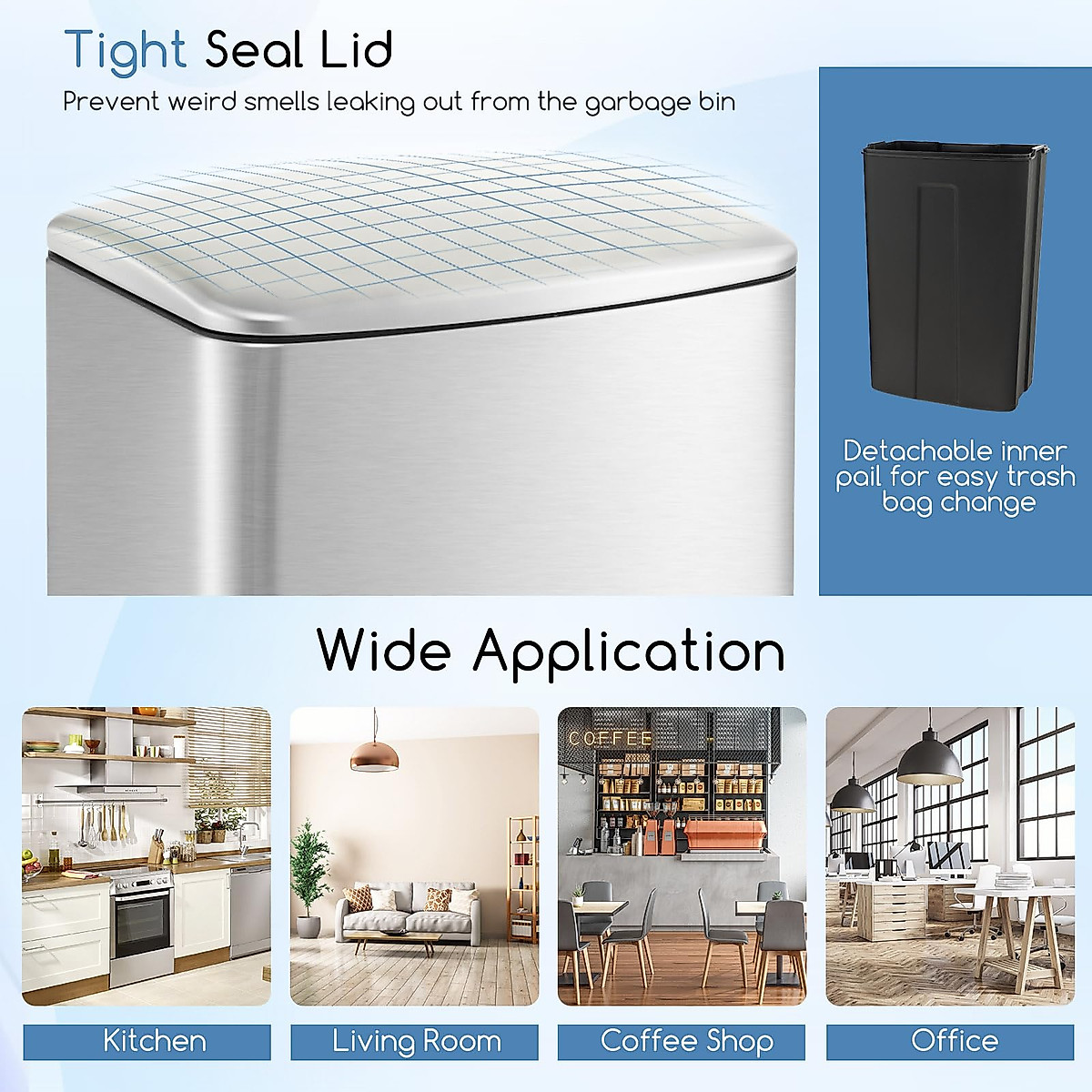 Goplus 13.2 Gallon/ 50 Liter Trash Can, Stainless Steel Garbage Can with Lock Device & Foot Pedal, Stay Open Trash Bin w/Soft Closing Lid, Hand-Free Step Garbage Bin for Kitchen Home Office, Silver