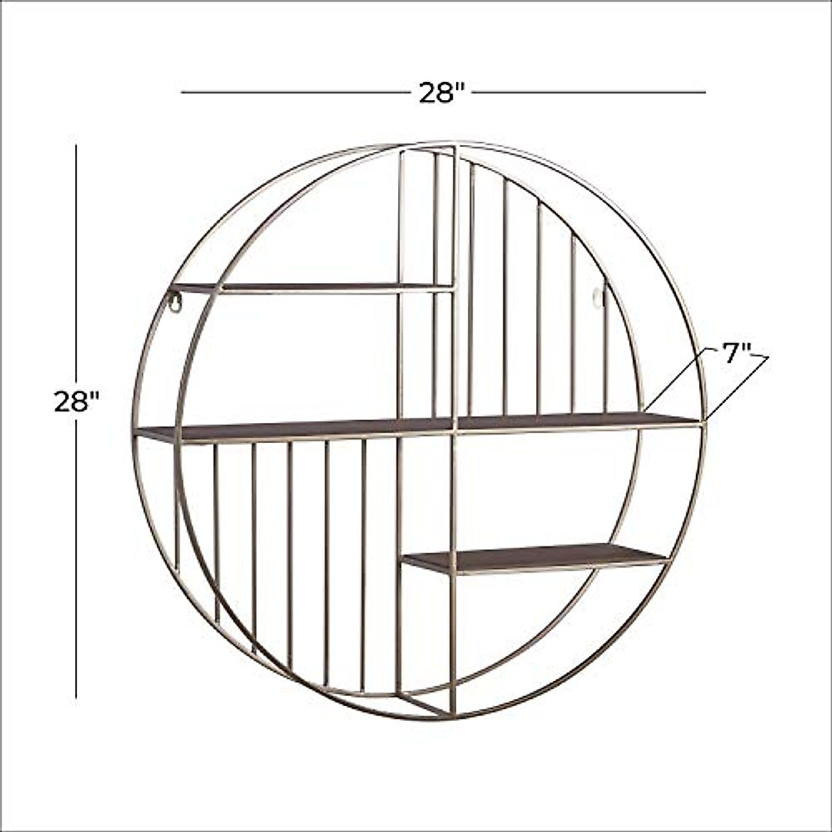 Deco 79 Metal Round 3 Shelf Wall Shelf, 28" x 7" x 28", Gold