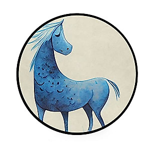 Vnurnrn Abstract Blue Horse Round Area Rug, Non Slip Indoor Throw Area Rug, Washable Circle Carpet Floor Mat for Living Room, Door Mat Entryway, Bedroom, Sofa, 3 Ft