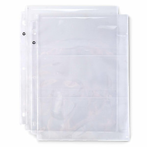 3-Pocket Vinyl Bill Sleeves 20 Pages - Bill Holders for Collectors - 8 x 3.5 Collecting Album Supplies - Vintage Currency Collection Protection - Great for Coupons, Receipts, and Record Keeping