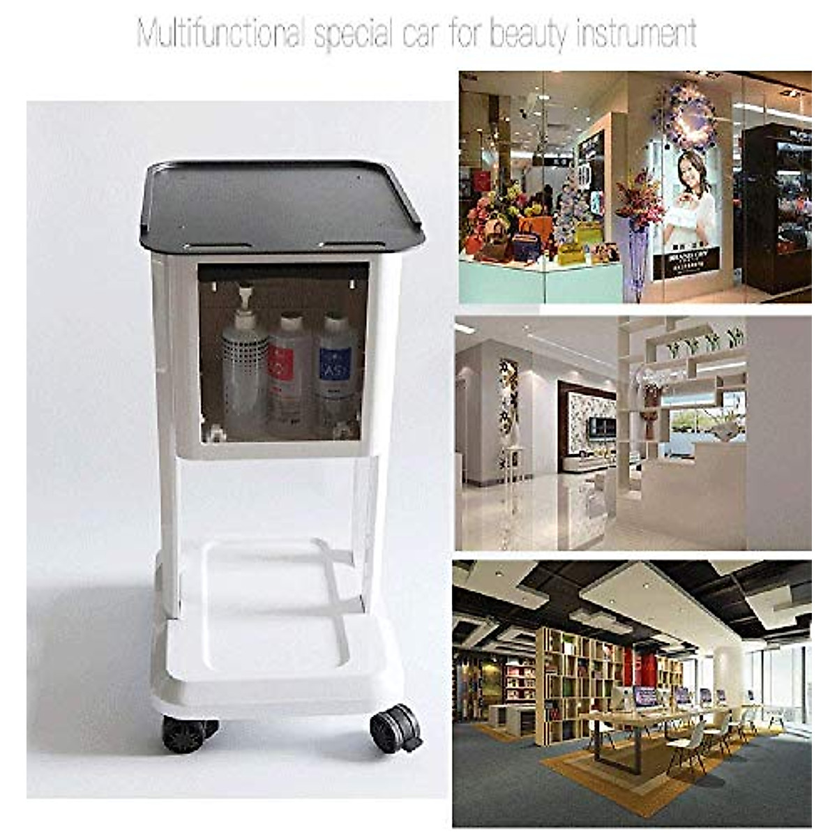 NEOCHY Movable Trolleys, Kitchen Storage Hand Trucks, Abs Beauty Instrument Utility Trolley with Handle,Steel Small Bubble Cart with Brake Wheel,50Kg Load Capacity