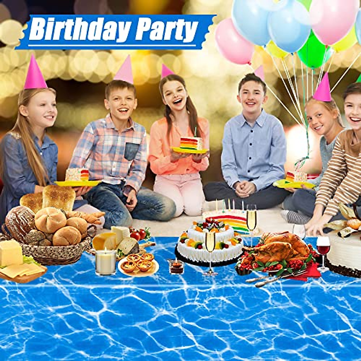 Kesfey 3 Packs Ocean Wave Tablecloths 54 x 108 Inch Water Print Table Cover Splashproof Plastic Ocean Party Table Cloths with Sea Backdrop for Beach Birthday Party Decoration Shower Supplies