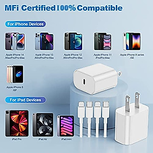 iPhone Fast Charger【Apple MFi Certified】, 20W USB C Wall Charger Block with 10FT Type C to Lightning Cable [2-Pack], Fast Charging Power Delivery Adapter for iPhone 14/13/12/11Pro Max/XR/SE/iPad