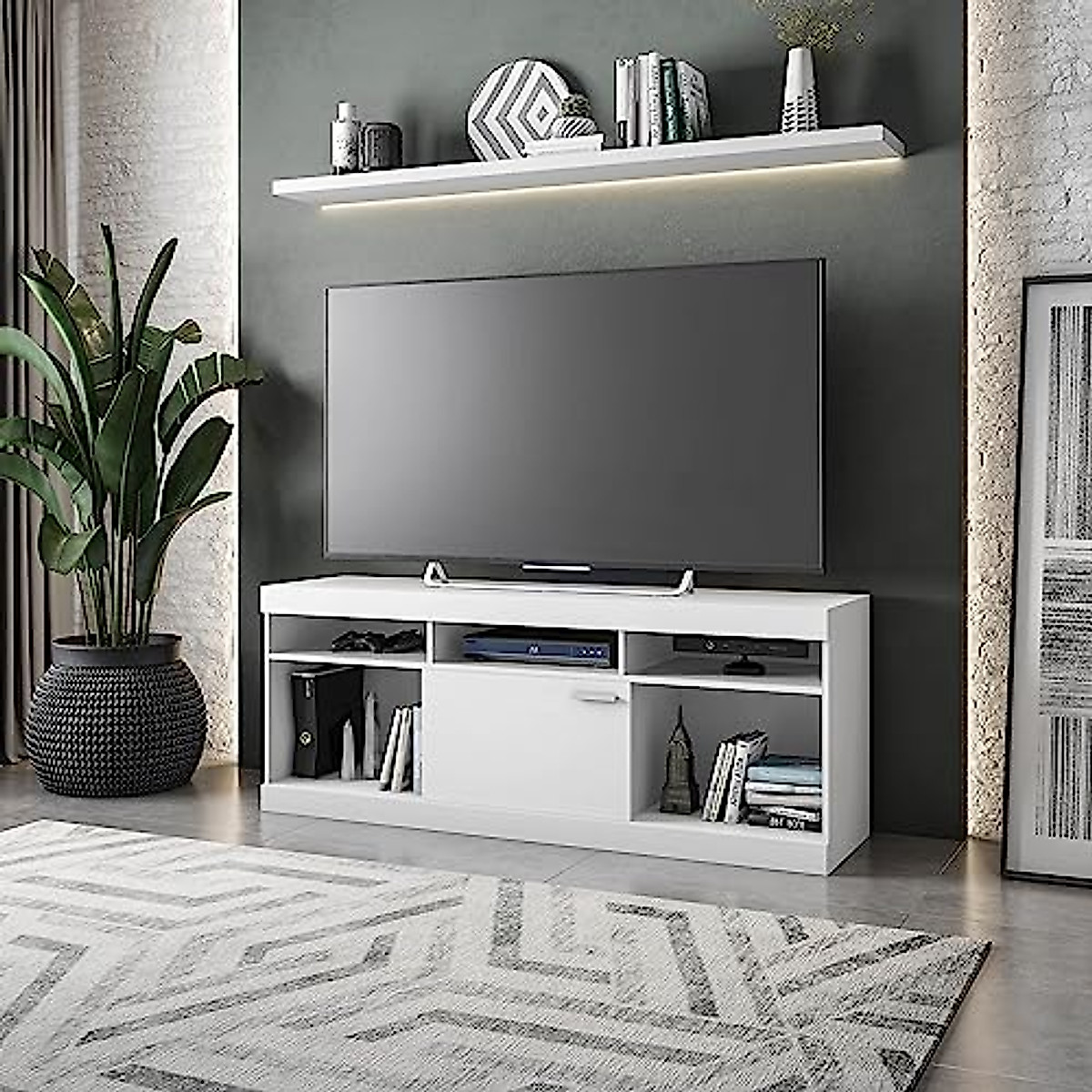 White TV Stand for 65 Inch TV, Entertainment Center with Storage for Living Room or Bedroom with Cabinet and Storage, Television Stand Fits Screens up to 65" When Measured Diagonally