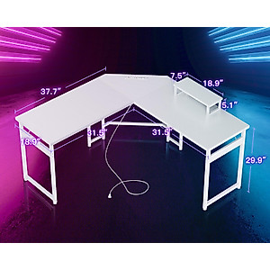Casaottima L Shaped Gaming Desk, Corner Desk Gaming Table with Monitor Stand for Home Office, Computer Desk for Small Space, White