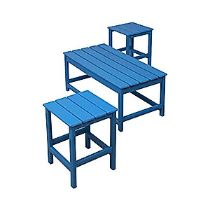 WO 3 PC Set - 2pcs Side/End Square Table and 1pc Coffee/Center Table for Adirondack Chair, All Weather and UV Resistant, HDPE for Outdoor, Patio, Backyard, Porch, Garden, Pacific Blue