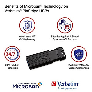Verbatim 256GB Pinstripe USB 3.2 Gen 1 Flash Drive Retractable Thumb Drive - Black