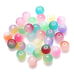 UUYYEO 200 Pcs 8mm Gradient Glass Beads Chakra Beads Colorful Round Beads Gemstone Crystal Beads Bracelet Charms for Jewelry Making Multicolor