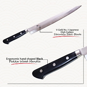JCK ORIGINAL Kagayaki Japanese Chef’s Knife, KG-18 Professional Yanagiba 240mm(Sashimi, Sushi Knife), VG-1 High Carbon Japanese Stainless Steel Pro Kitchen Knife with Ergonomic Pakka Wood Handle