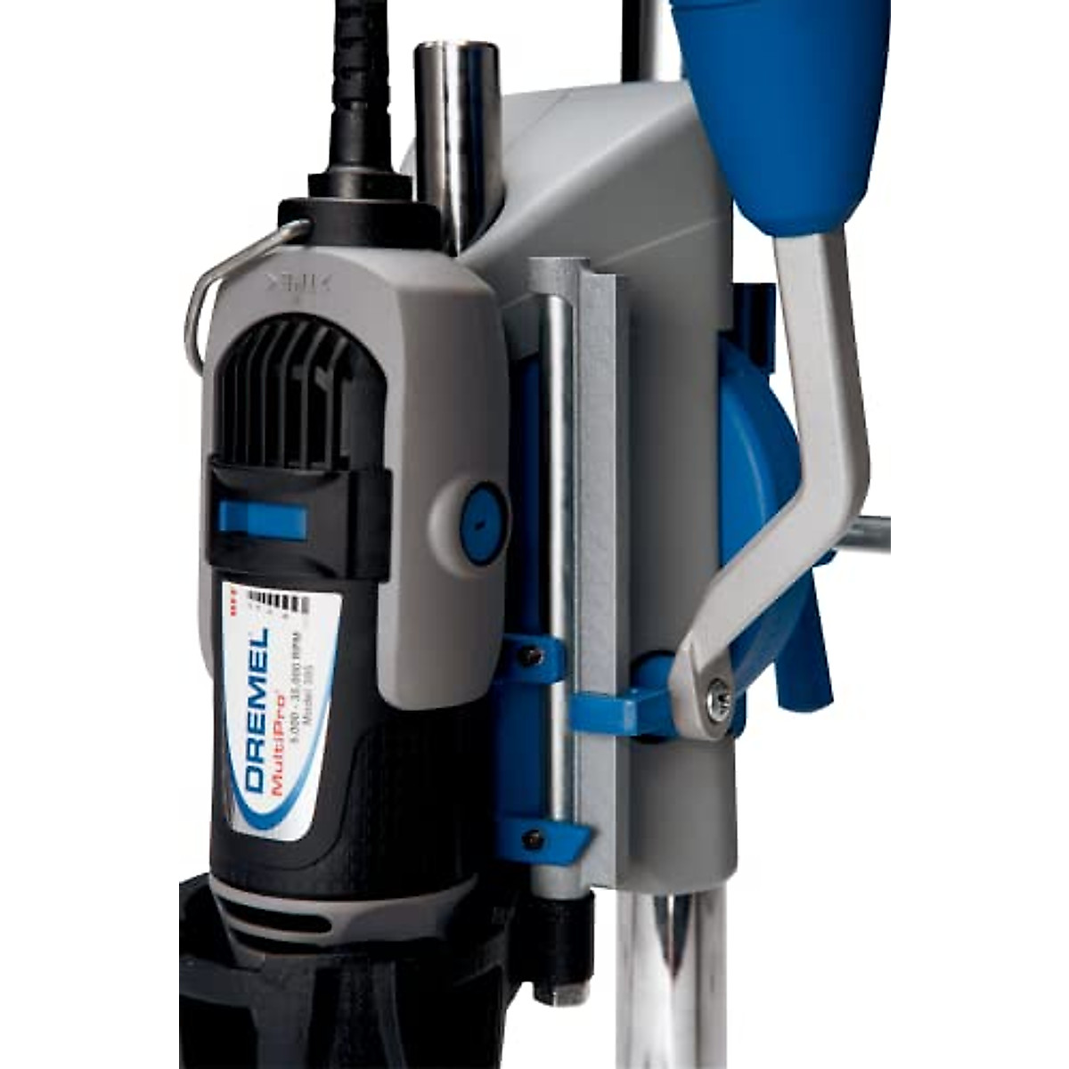 Dremel Drill Press Rotary Tool Workstation Stand with Wrench- 220-01- Mini Portable Press- Holder- 2 Inch Depth- Ideal for Drilling Perpendicular and Angled Holes- Table Top , Silver