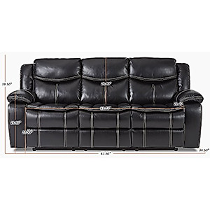 Homelegance 88" Manual Double Reclining Sofa, Black