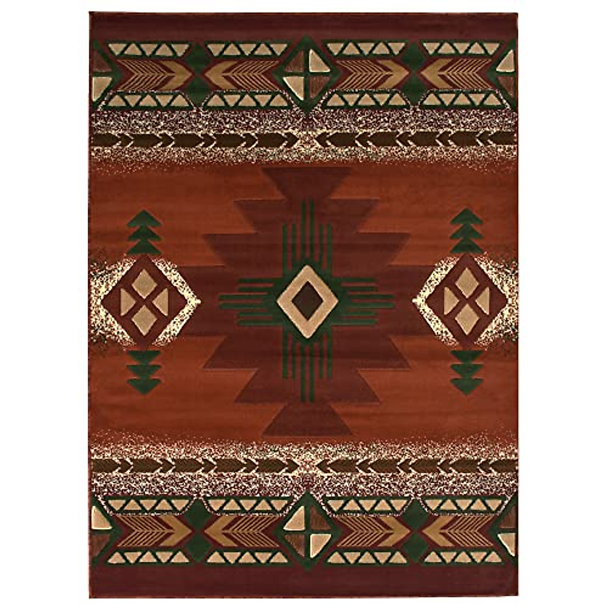 Allstar 5X7 Rust and Burgundy Navajo Rectangular Accent Rug with Ivory and Green Southwestren Medallion Design (5' 2" X 7' 1")