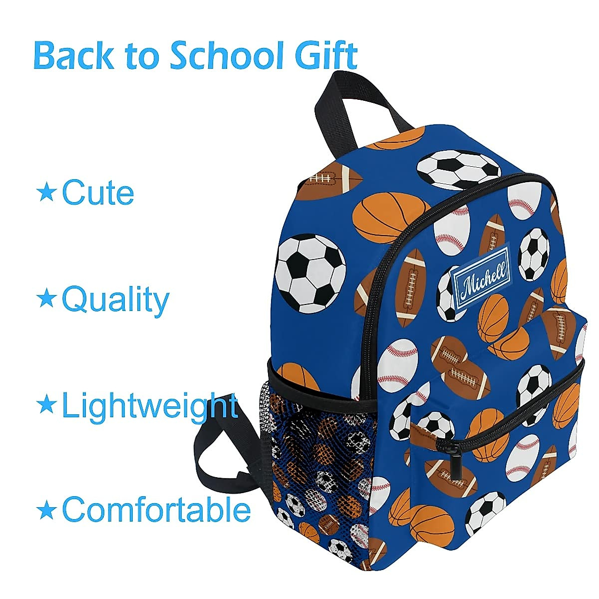 Emelivor Custom Football Blue Toddler School Backpack Children Kids Sports School Bag for Children Personalized Lightweight Toddler Bookbag with Chest Strap