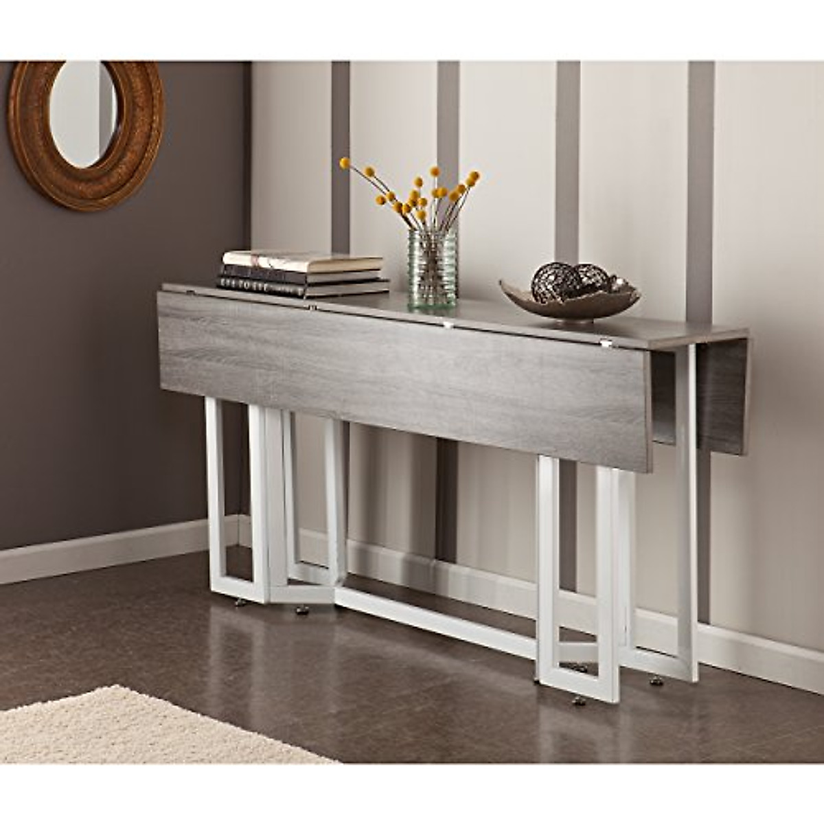 SEI Furniture Driness Drop Leaf Console to Dining Convertible Table, Weathered Gray, White