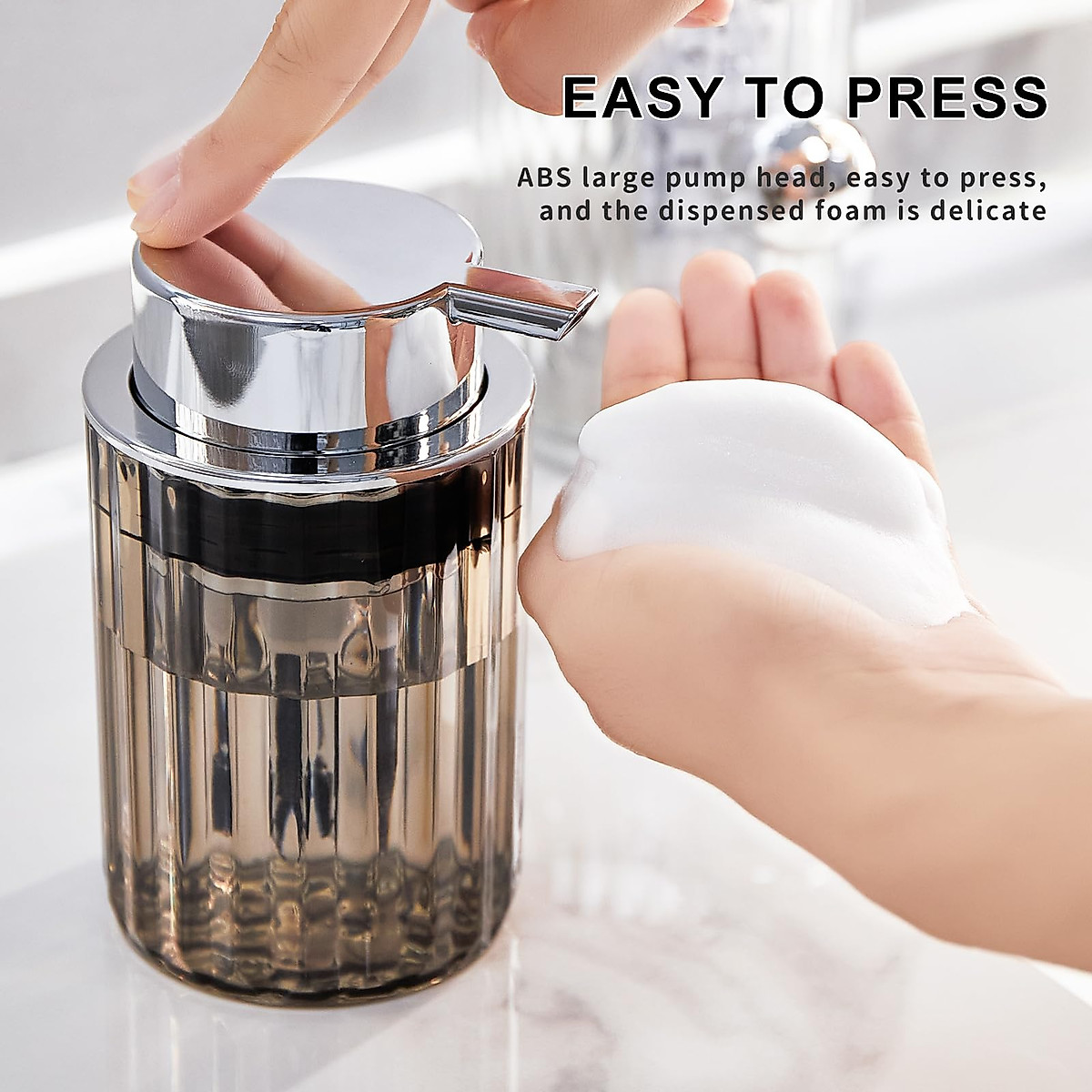 Ssiixx Foaming Hand Soap Dispenser, Bathroom & Kitchen Refillable Plastic Liquid Hand Soap Dispenser for Essential Oil,Shampoo,Dish Soap (Gray)