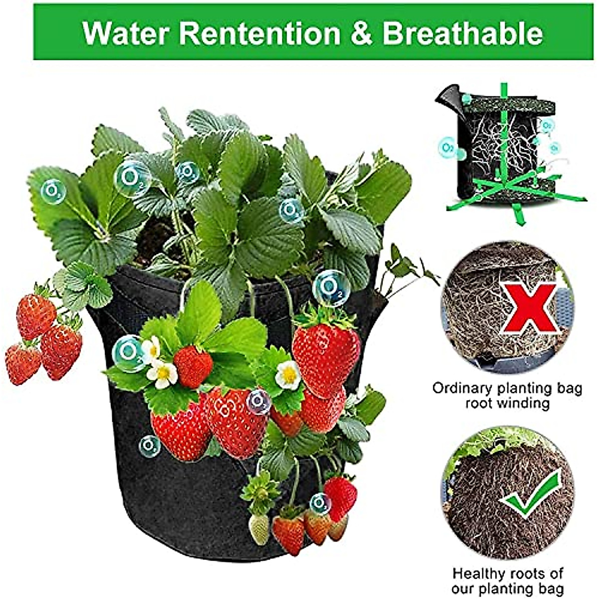 EBOCACB 3 pcs Hanging Planter Bag with Handles, Plastic Hanging Strawberry Planting Containers Strawberry Grow Bags Foldable Durable Growing Bags Grow Planter for Growing Vegetables Flowers Herb Plant