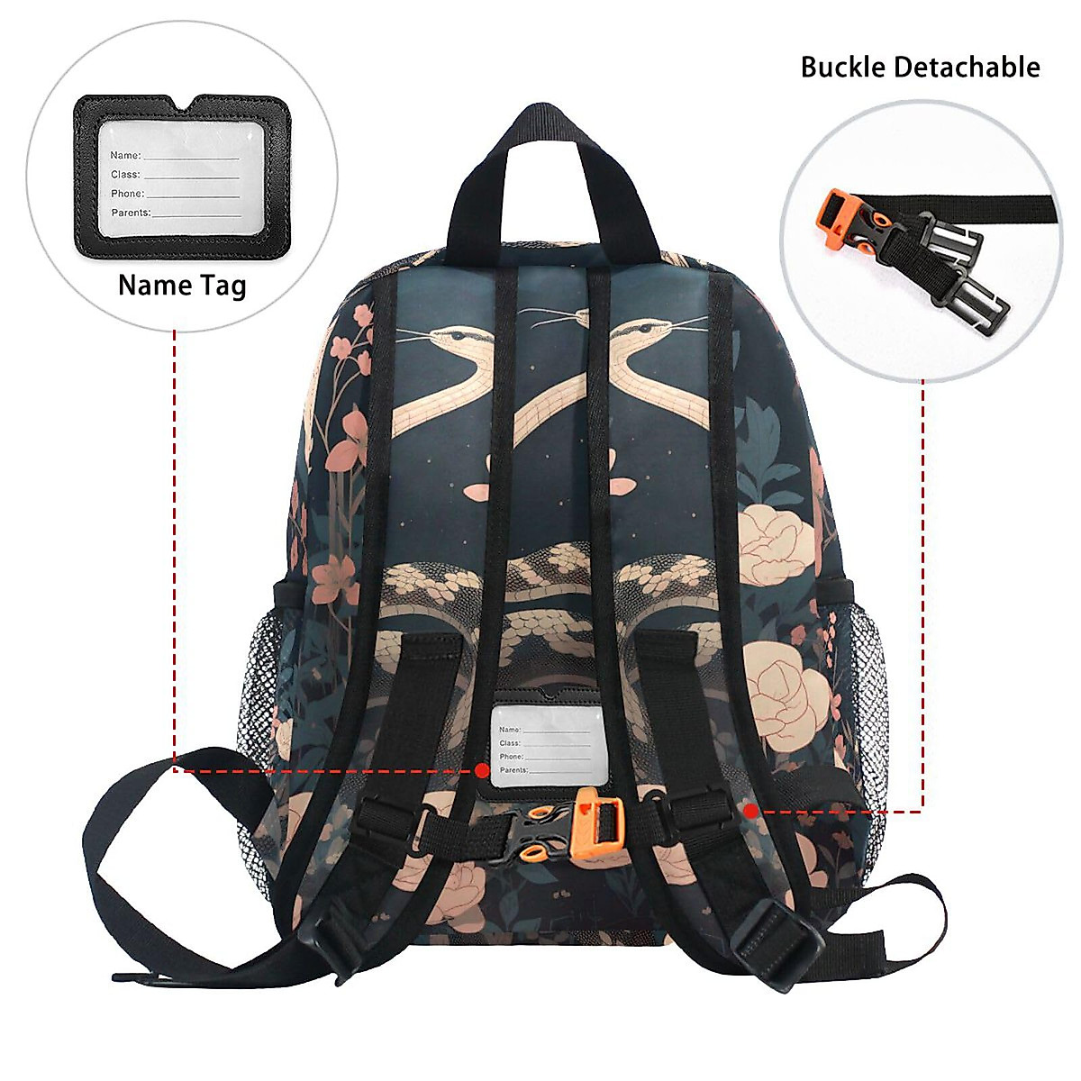 JUNZAN Pink White Flower Snake Mini Backpack for Boys Girls Toddler Kid Preschool Bookbag Student Bag Nursury Daypack