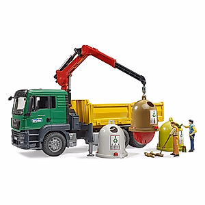 Bruder 03753 Man TGS Truck with Loading Crane, 3 Recycling Containers and Bottles