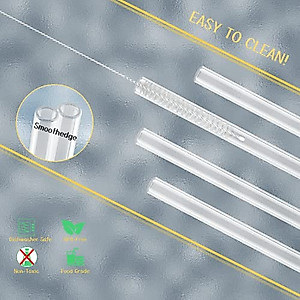 AKONEGE 6 Pack Glass Straw Reusable Clear Drinking Straws, 8.5'' x 10mm, 3 Straight and 3 Bent Glass Straws with 2 Cleaning Brush for Cold/Hot Drinks, Cocktail, Smoothies, Coffee, Juice