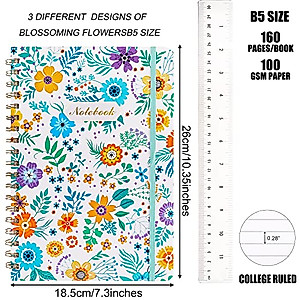 EOOUT 3 Pack B5 Spiral Notebook, Hardcover Large Notebooks, Wide Ruled Spiral Notebooks with 160 Pages, 100gsm Paper, 7.3'' x 10.3'' Cute Notebooks for Women Office School Supplies