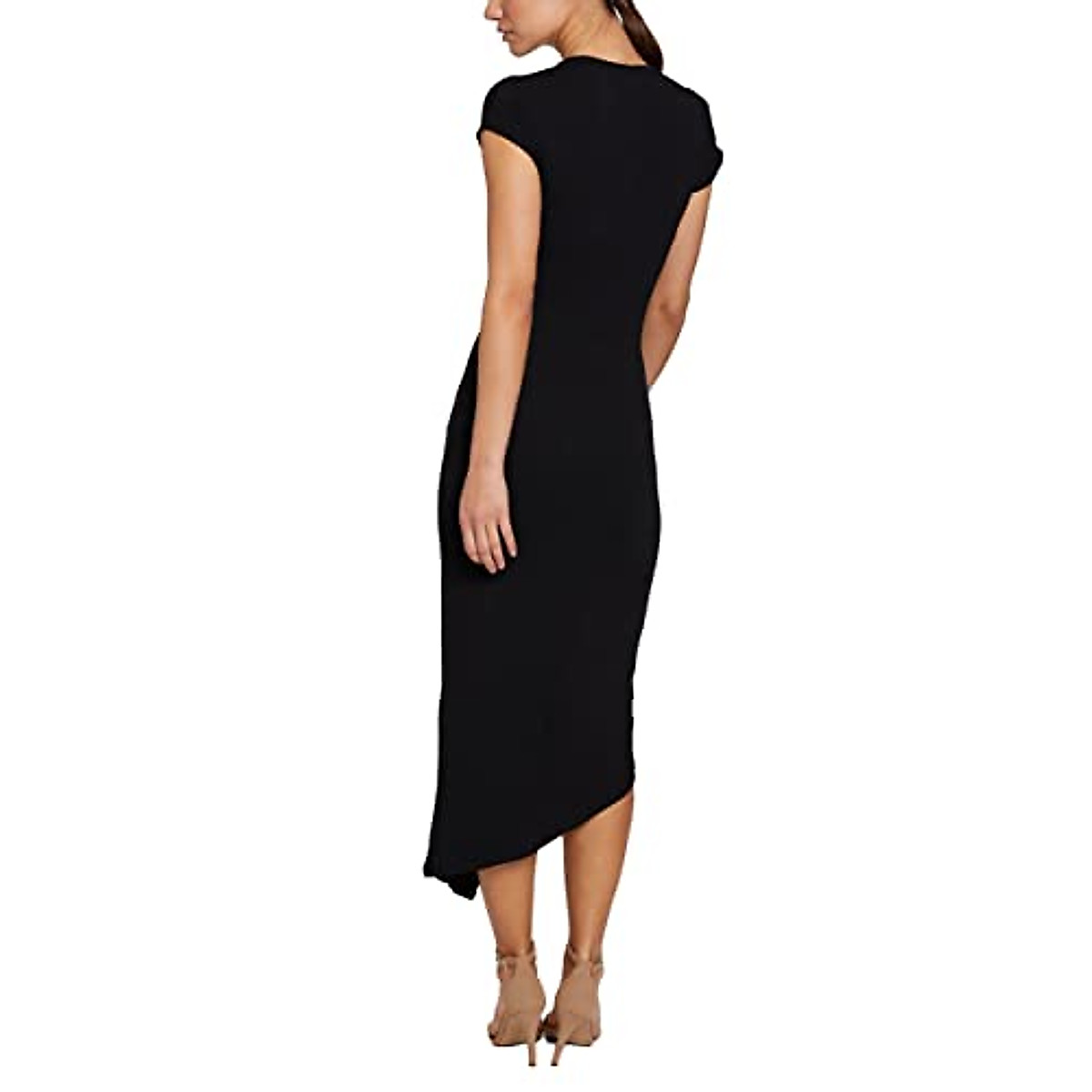 LAUNDRY BY SHELLI SEGAL Women's Midi Cap Sleeve Asymmetrical Knot Front Dresses, Black, Medium