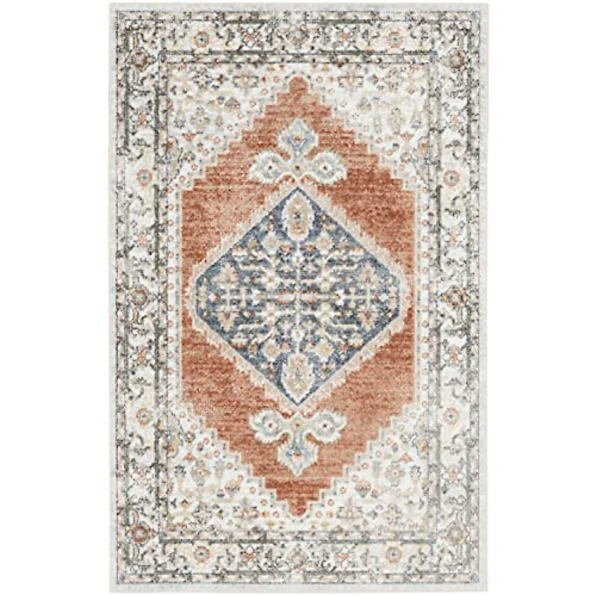 Nourison Astra Machine Washable Persian Grey/Orange/Multi 3'3" x 5' Area -Rug, Easy -Cleaning, Non Shedding, Bed Room, Living Room, Dining Room, Kitchen (3x5)