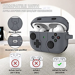 RFUNGUANGO AirPods Pro 2nd /1st Generation Case Cover with Keychain,Game Player Design for Kid Men and Women, Soft Silicone Case for AirPods Pro Gen 2/1(2022/2019) Charging Case-Grey