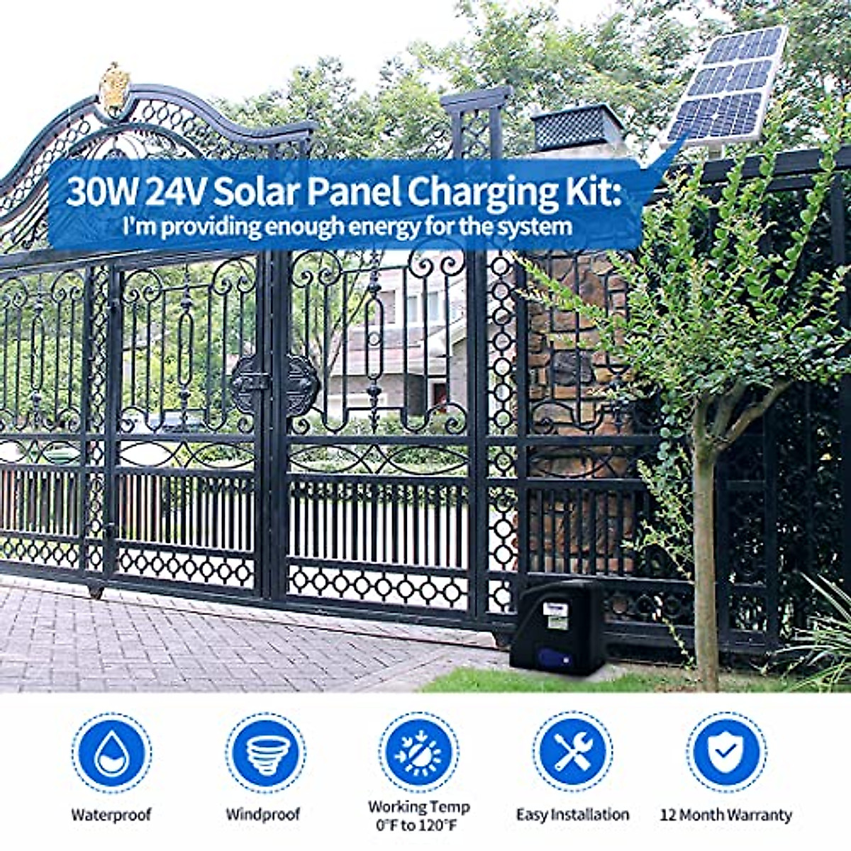 TOPENS TSP30W Solar Panel 30-Watt 24V Monocrystalline Solar Panel Battery Charging Controller Kit, for Gate Opener, Boat, Yacht, RV, Caravan, Golf car, Street lamp, Garden Light and Farm Equipment