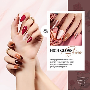 Beetles 23Pcs Gel Nail Polish Kit, 20 Colors Nude Pink Brown Burgundy Red Gel Polish Set with Base Top Coat Verse of Roses Kit, Soak off Uv Golden Glitter Holiday Nail Gel