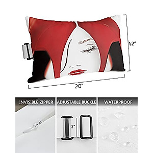 YOKOU Throw Pillow Covers Cases, Sexy Red High Heels Fashion Woman Face Durable Waterproof Cushion Covers with Strap, Ideal for Couches, Cars and Beach Chairs, 2pcs-12"X20"