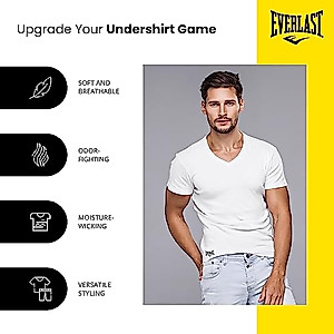Everlast 6-Pack Men's Essential V-Neck Undershirts – Breathable, Tagless, Cotton Mens T Shirt – T Shirts for Men Pack (L, White)