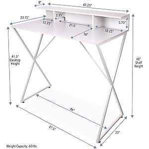 Stand Steady Joy Standing Desk | Pretty Standing Desk with Shelf & Built-in Storage Cubbies | Modern Stand Up Workstation | Tall Desk & Reception Table for Home, Dorm & Office (White / 48in x 42in)