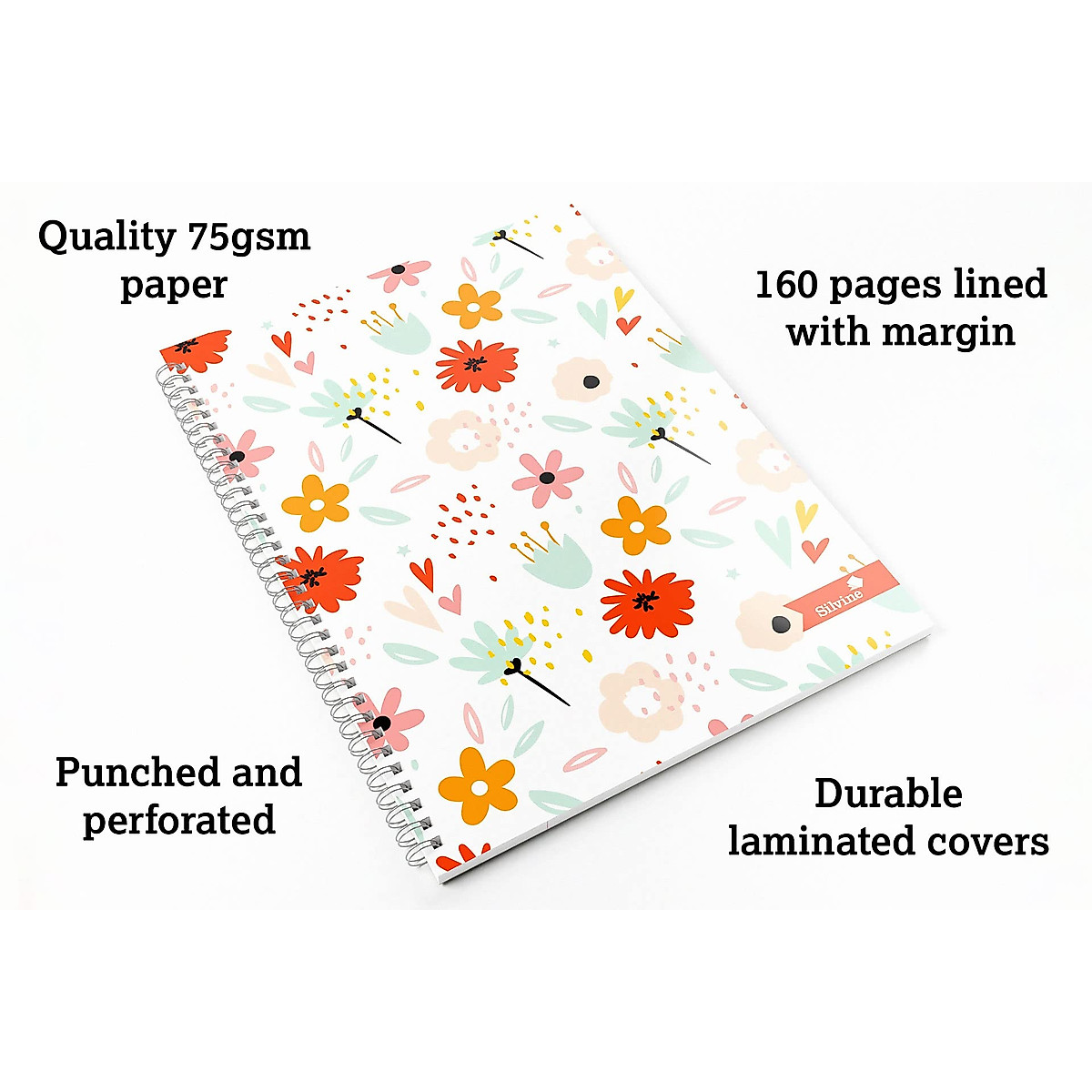 Silvine A4 Wirebound Notebooks in 4 Assorted Marlene West Designs. 160 Pages, Lined with Margin. Ref TWA4MW [Pack of 4]
